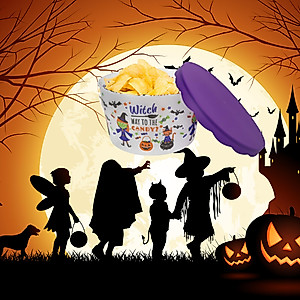 RE8TIESS Halloween-Themed Containers with Lids, 8x4.625 Inches Storage Containers for Trick or Treat Candies Cookies Food Crafts Nic-Knacks Baked Goodies Condiments Pack of 4 with Bonus Ruthjla