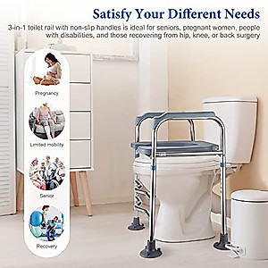 Raised Toilet Seat with Handles: Hybodies Stand Alone Toilet Seat Riser for Seniors Adult, Toilet Safey Aids with Armrest & Height Adjustment, Bathroom Assist Frame, Fits Any Toilet, Up to 330lbs