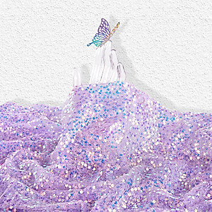 Sequin Fabric by The Yard: 6 Feet 2 Yard - Iridescent Glitter Mesh Embroidery Sparkly Fabric for Sewing Custom Clothe Dress Mermaid Table Decor Wedding DIY Crafts Decorations (Purple)
