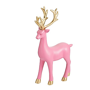 BULINGNA 2PCS Christmas Reindeer Figurines Sitting & Standing Deer Resin Statues Home Decor Creative Elk Decor for Cabinet, Office, Desktop (One Size, A-Pink)