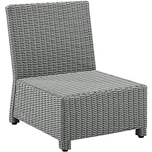 Crosley Furniture Bradenton Armless Outdoor Sectional Chair, Wicker Patio Chairs for Porch, Deck, Backyard, Gray with Gray Cushions