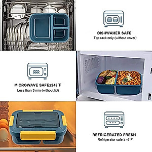 Iteryn Bento Box, Bento Box for Adults, 49 OZ 3 Compartments Bento Lunch Box with Spoon & Fork, Leakproof Bento Box, Microwave Safe