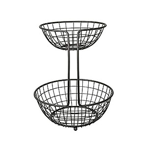 Spectrum Diversified Grid Arched 2-Tier Basket Server Bowls for Storage Organization and Display of Produce Vegetables and Fruit, Industrial Gray, Medium