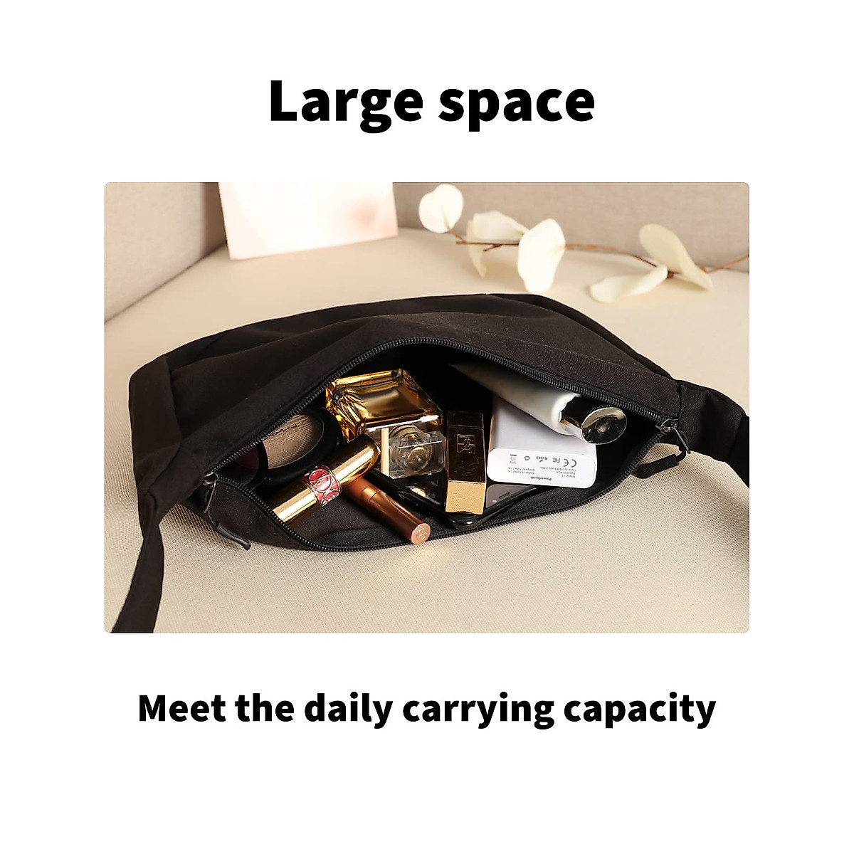 Small Sling Crossbody Bag for Women Men Trendy, Mini Crescent Bag with Adjustable Strap, 2 Zippers Lightweight Nylon Bag