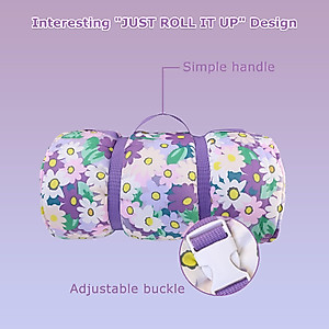 Hi Sprout Minky Dot Toddlers Nap Mat with Removable Pillow and Soft Blanket, Lightweight Daycare Preschool Kindergarten Sleeping Bag, Travel Slumber for Kids Girls Boys- Blooming Flowers