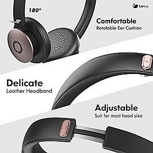 Bluetooth Headset, Wireless Headphones with Microphone Noise Cancelling, On Ear Headphones with Mic Mute, Handsfree PC Headsets for Zoom/Ms Teams/Skype 26H Playtime|Dual Connect|Laptop|iPhone|Tablet