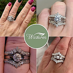 Wuziwen Wedding Guard Ring Enhancers for Engagement Rings Womens CZ 925 Sterling Silver Size 5-12 (Silver, 7)