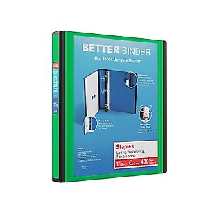 Staples 827607 1.5-Inch 3-Ring Better Binder Green (19059)