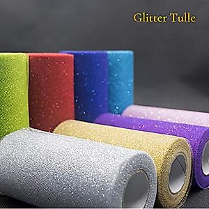 Sparkling Tulle Ribbon Roll Glitter Sequin Tulle Roll Mesh Baby Shower DIY Gift Handicraft Tutu Skirt Party Chair Sash Wedding Party Decoration 25 Yards*6 inches(15cm) (Light Yellow)