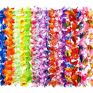PREXTEX 40 Hawaiian Leis for Luau Party Decorations - Bulk Set of Silk Flower Necklace Leis - Tropical Theme Party Favors - Vibrant Colors Great Adults