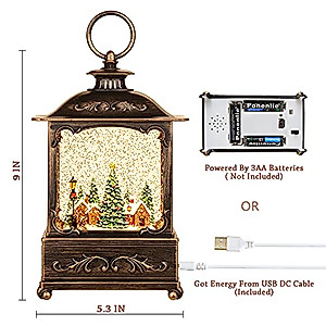 Christmas Lantern,Snow Globe Decoration Lanterns,Lit Snow Globe Lanterns Crystal Sparkle,Suitable for Outdoor Garden and Room Decoration,Music Carols and Blessings(Forest House)