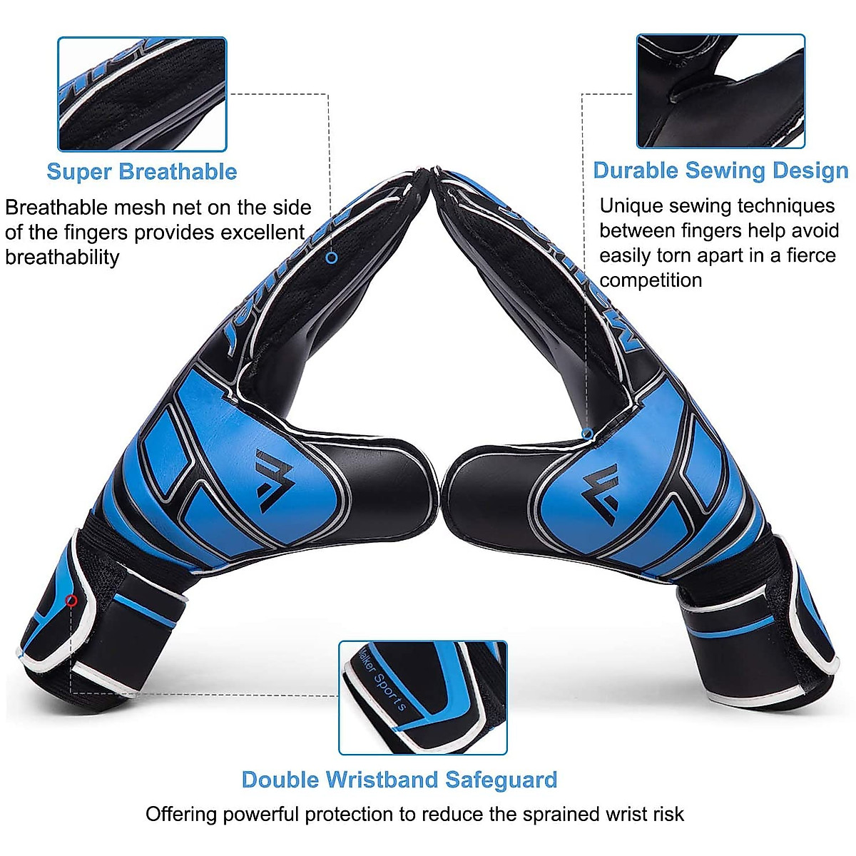 Malker Soccer Goalie Gloves Goalkeeper Gloves with Fingersave and Double Wrist Protection, Strong Grip Goalkeeper Gloves for Youth&Adult Size 8 (Black)