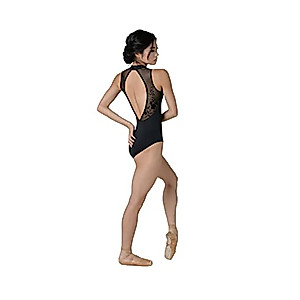 Danz N Motion Womens Flocked Floral Mockneck Tank Leotard 22109A (Black, Small)
