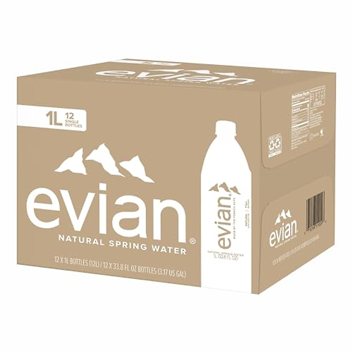 evian Natural Spring Water, PH Balanced with Natural Electrolytes, 33.8fl oz./1L Bottles (pack of 12)