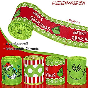 AnyDesign Christmas Wired Edge Ribbon 2.5 Inch 24 Yard Christmas Craft Ribbon Funny Cartoon Character Gift Wrapping Ribbon Decorative Ribbon for Xmas Tree Wreath Bows DIY Craft Decoration