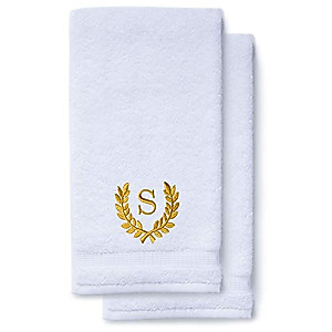 Decorative and Monogrammed Hand Towels for Bathroom Kitchen Makeup | Personalized Gift for Wedding-Bridal | Roman Font Custom Luxury Turkish Towel | Spa Collection, Oversized, 16 X 30 Inch, Set of 2