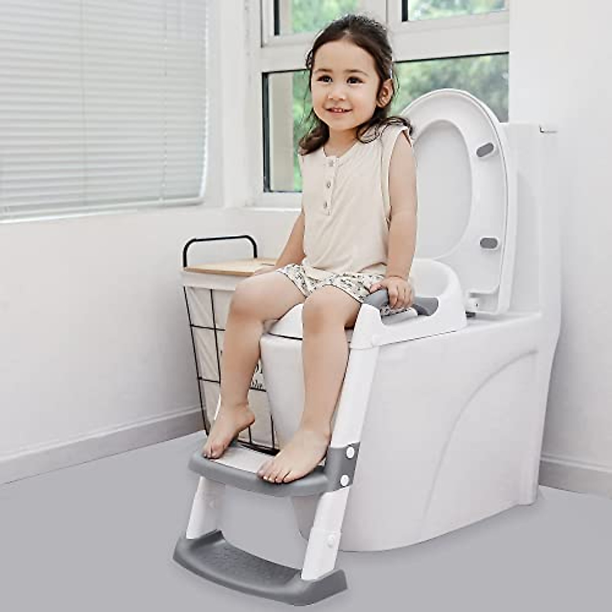 JASSONE® Potty Training Seat, Toddler Step Stool, 2 in 1 Potty Training Toilet for Kids, Baby Seat with Splash Guard and Anti-Slip Pad for Boys Girls Potty Training, Grey
