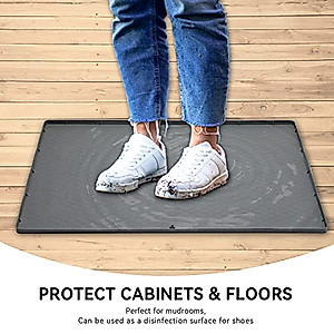 OFCTACK Under Sink Mat Silicone Waterproof Kitchen Cabinet Protectors with Unique Drain Hole Design Bathroom Under Sink Liner Shelf Mats (S, grey)