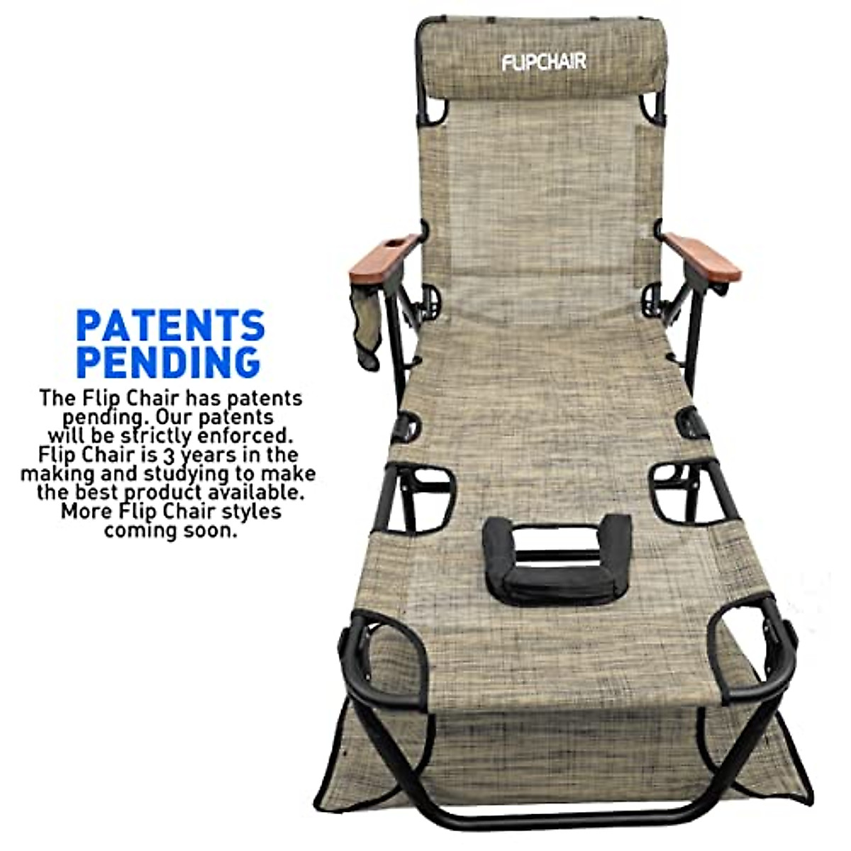 EasyGo Product FFLIP Patio Chaise Lounger Chair Face & Arm Holes 4 Legs Support Textilene Material 6 Position Reclining Head Rest Pillow Beach or Home Use-PATENTS Pending, 1 Pack, Deluxe Tan