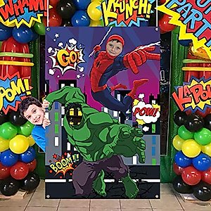 Superhero Photo Door Banner,Spider and Green Giant Face Photography Fabric Banner Background for Kids Birthday Party Favor Supplies Decorations and Party Game Photo Props Backdrop Props