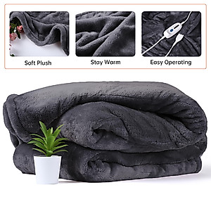 Heated Electric Blanket Soft Plush Flannel Full Size 72" x 84", Fast Heat, Machine Washable, Warm and Comfortable, 4 Heating Settings & 10 Hours Auto Shut-Off, Dark Grey