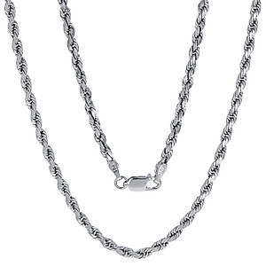 Nuragold 10k White Gold 3mm Rope Chain Diamond Cut Pendant Necklace, Mens Womens Jewelry 16" 18" 20" 22" 24" 26" 28" 30"