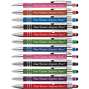 Personalized Pens - Hottie Rubberized Soft Touch Ballpoint Pen with Stylus tip is a stylish, premium metal pen, black ink, medium point.- Includes Personalization (Box of 12) (Assorted)