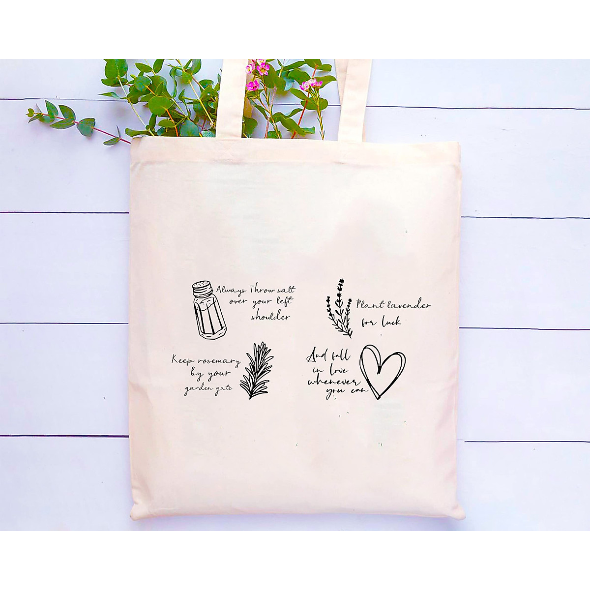 LIBIHUA Practical Magic Quote-Salt Rosemary Lavender Love-and Fall in Love Whenever You Can-Inspirational Gift for Women Sister Daughter Best Friend Cousin Coworker-Shoulder Bag Shopping Bag Tote Bag