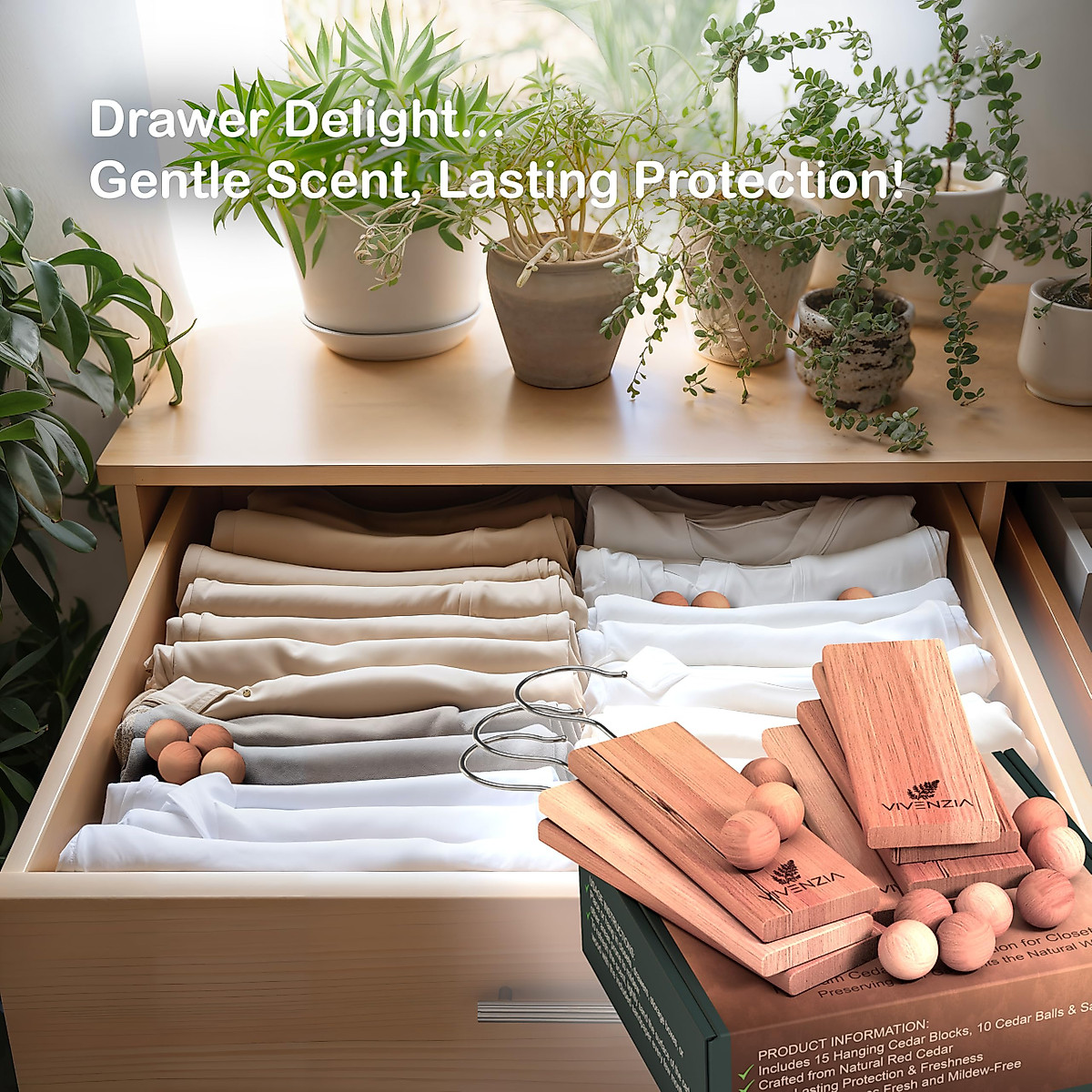 Vivenzia Cedar Blocks for Clothes Storage, Cedar Balls for Closets and Drawers -25 pcs, Including 15 Hang-ups and 10 Balls- Aromatic Cedar Blocks For Closet