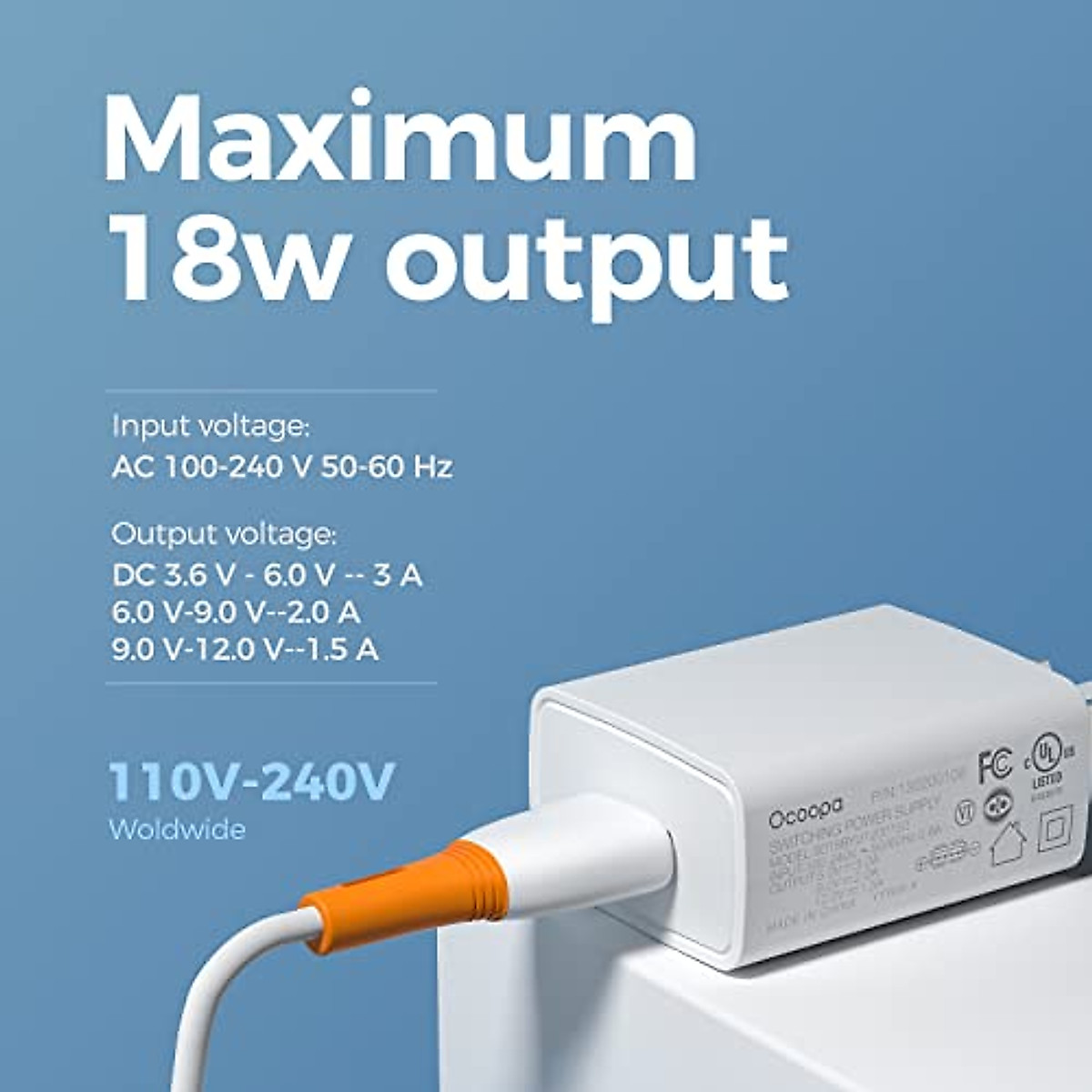 OCOOPA Quick Charge 3.0 Adapter, 18W Quick USB Wall Charger for Hand warmers, Charging Adapter for iPhone 11/Pro Max/XS XR/X/8/8P/iPad, Galaxy S10/S9/S8/Note 9/8 and More