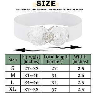 Wriidy Stretchy Belt Wide Flower Belt Women White Pearl Stretch Waistband Black Fancy Elastic Waist Jewelry Accessories for Girls (Large, White)