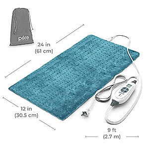 Pure Enrichment® PureRelief™ XL Heating Pad - LCD Controller with 6 InstaHeat Settings for Cramps, Back, Neck, & Shoulder Pain Relief, Moist Heat Option, Machine Washable, 12" x 24" Storage Bag (Blue)