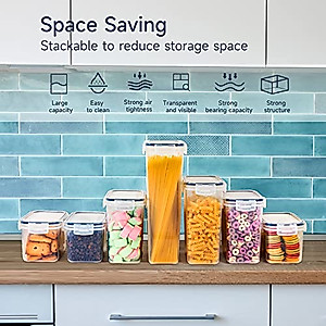Hananojia Airtight Food Storage Container Set, BPA Free Plastic pantry organization and storage with Lids, 7 PCS Stackable Pop Food Containers for Pantry, Cereal, Pasta, Flour, Sugar Storage