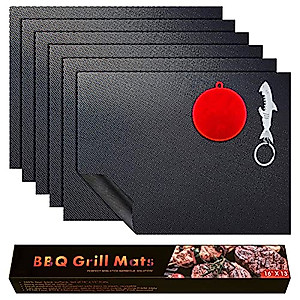ITZH Grill BBQ Mat 6 Set Heavy Duty, Non-Stick, Heat Resistant and BPA-Free Reusable Grill Mats Supplied with Cleaning Brush and Bottle Opener