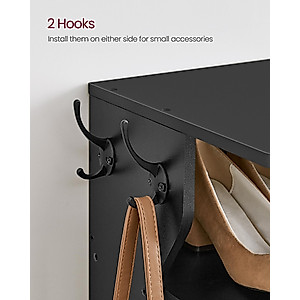 VASAGLE 7 Tier Vertical Shoe Rack, Narrow Shoe Storage Organizer with Hooks, Slim Wooden Corner Shoe Tower Rack, Robust and Durable, Space Saving for Entryway and Bedroom, Black ULBS200T16