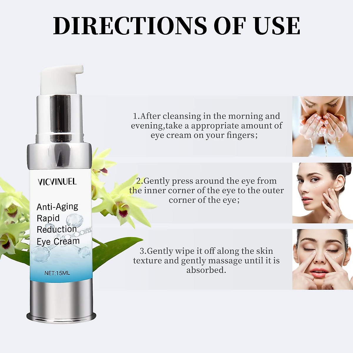 Anti-Aging Under-Eye Cream, Under Eye Bag Cream, Instantly Reduces Dark Circles and Puffiness by VICVINUEL, Peptides & Vitamin E for All Skin Types (0.5 FL OZ).