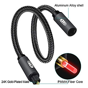 Optical Extension Cable Male to Female Coupler CableToslink Audio Cable Nylon Braided Jacket 24K Gold-Plated Fiber Digital Extension Adapter Cable for Home Theater Sound bar TV PS4 Xbox 3.3ft