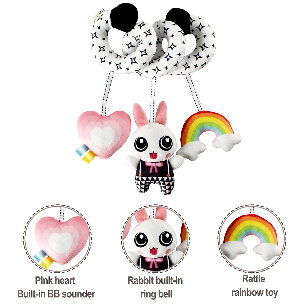 AIPINQI Spiral Stroller Toys, Infants Baby Car Seat Toys Comfortable Pram Crib Plush Toy for Boys Girls Spiral Hanging Toys for Car Seat,Rabbit