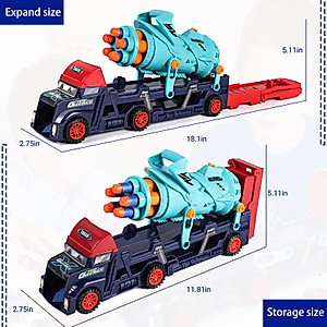 Car Carrier Truck Toys for Kids, Kids Transport Truck Carrier Toys for Boys, 4 in 1 Gatling Gun Catapult Speed Car with 8 Launch Alloy Truck, Ideal Gift for Boys for Kids Aged 3+…