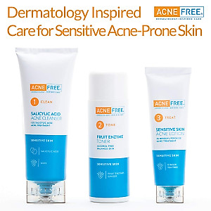Acne Free 3-Step Acne Treatment Kit with Salicylic Acid Face Wash, Alcohol-Free Toner, & Benzoyl Peroxide Lotion for Sensitive Skin and Fighting Breakouts, 24 Hour Face Clearing System