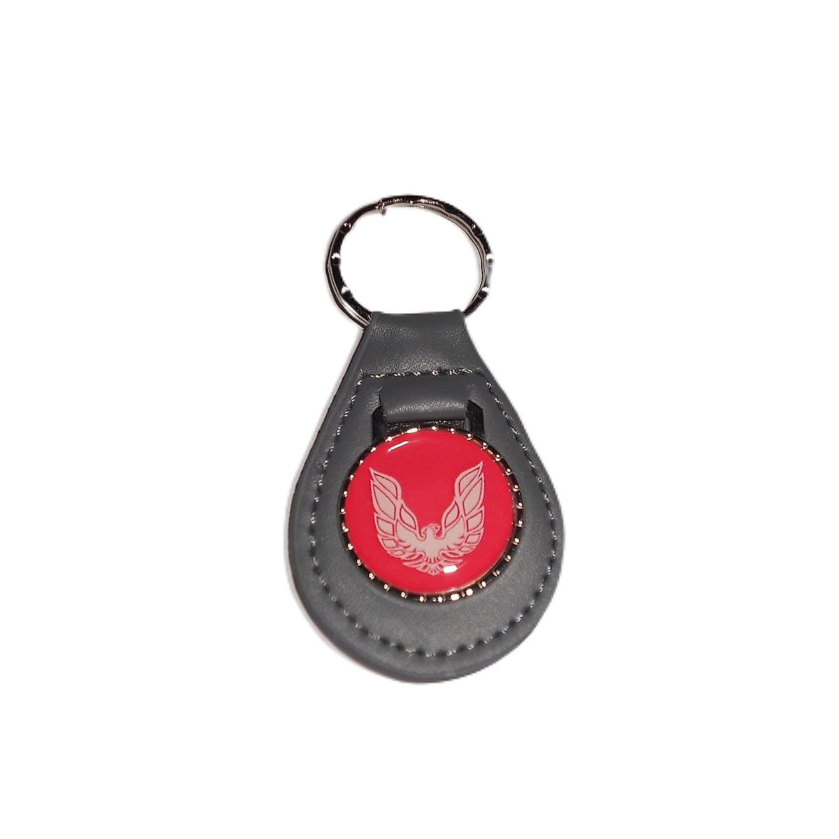 FIREBIRD OR TRANS-AM WHITE BIRD LOGO LEATHER KEYCHAIN - DARK GREY