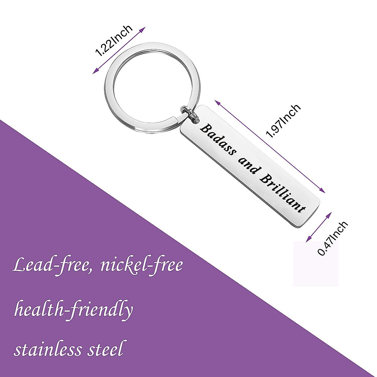 LQRI Funny Keychain Gift Badass & Brilliant Keychain Birthday Gift for Best Friend Girlfriend Badass Mom Badass Bitch (sliver)