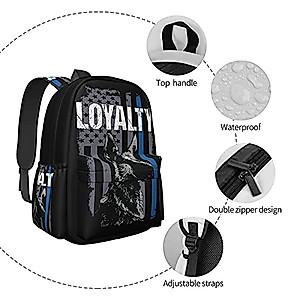 Police K9 Unit Dog Loyalty Thin Blue Line Flag Backpack Lightweight School College Bookbag Casual Travel Daypack