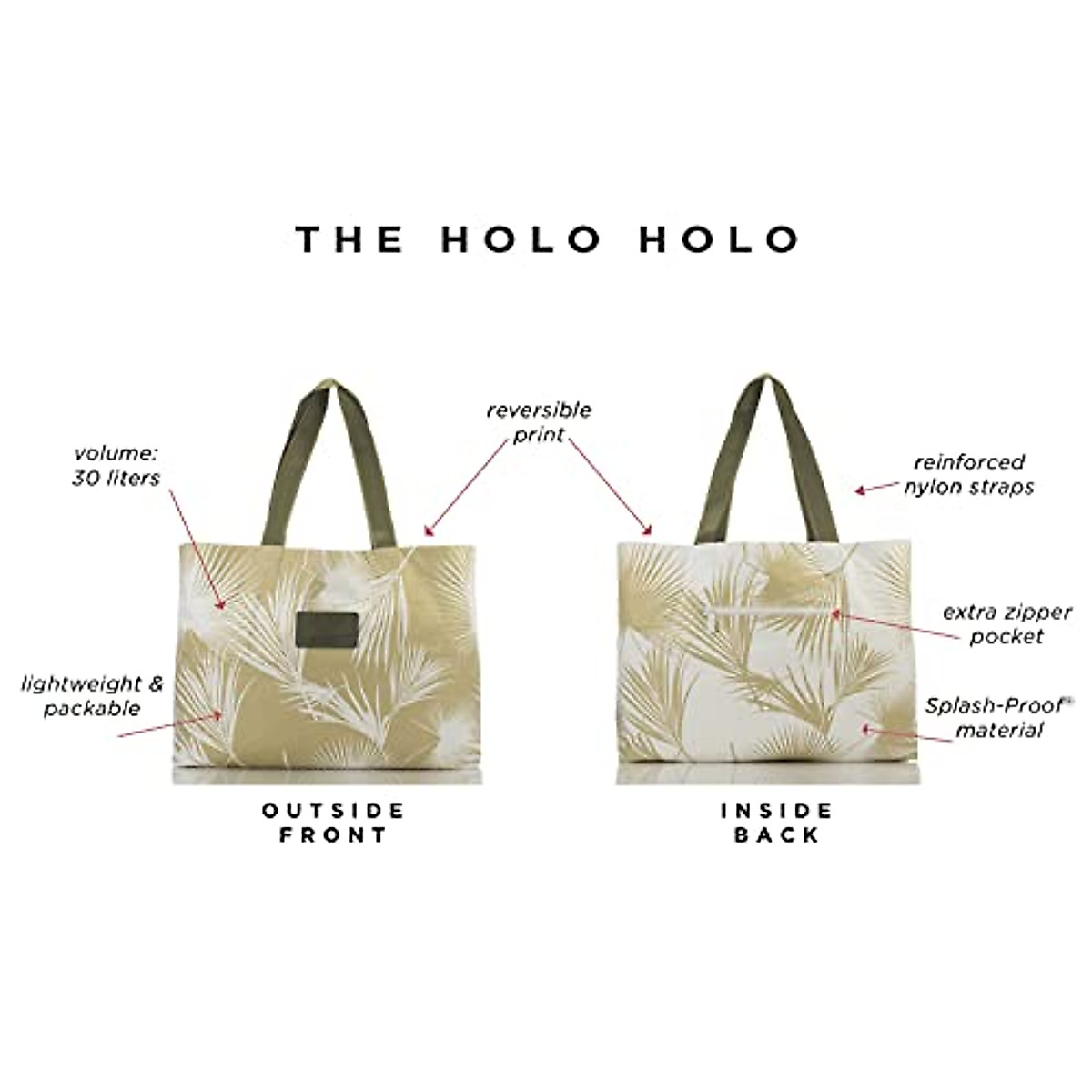 ALOHA Collection Splash-Proof Reversible Day Palms Holo Holo Tote in Sand