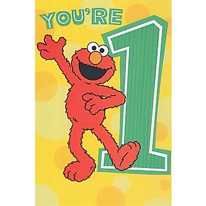 Heartline Elmo Happy 1st First Birthday Card (Age 1) - Elmo Hopes Your Birthday is TICKLISH, WIGGLISH, and oh so GIGGLISH!