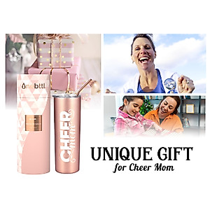 Onebttl Cheer Mom Gifts For Women, Her, Female - 20oz/590ml Stainless Steel Skinny Insulated Tumbler with Straw, Lid - Gift for Cheerleading or Cheerleader Coachs - Rosegold