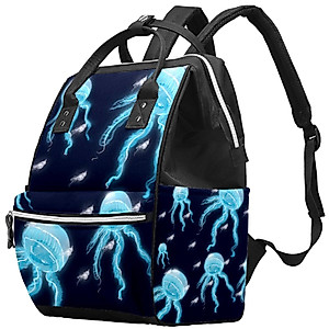 Underwater Creatures Jellyfish Ghost Diaper Bag Backpack Baby Nappy Changing Bags Multi Function Large Capacity Travel Bag