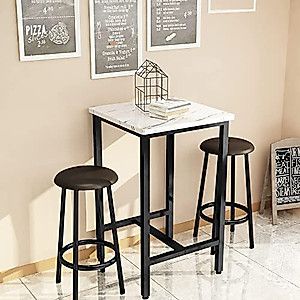 AWQM 3-Piece Dining Table and Chairs Set for Small Space, Bar Set with 1 Square Table and 2 Round Stools, Coffee Table Set for 2, Breakfast Table with Footrest and for Home & Kitchen (White)
