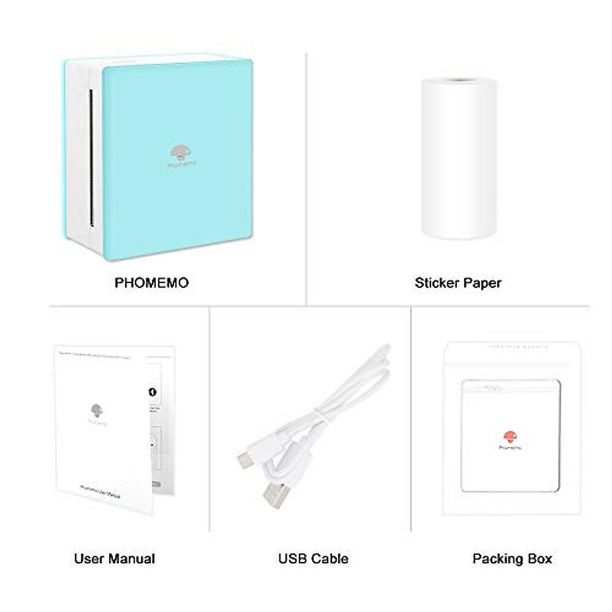 Phomemo M02 Pocket Printer- Mini Printer Inkless Sticker Printer Bluetooth Photo Printer ...