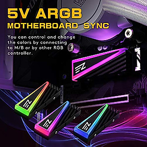 EZDIY-FAB NVME M.2 Aluminum Heatsink 5V 3 Pin ARGB Cooler for 2280 M2 SSD Heat Sink Tri-Cool with Silicone Thermal Pad